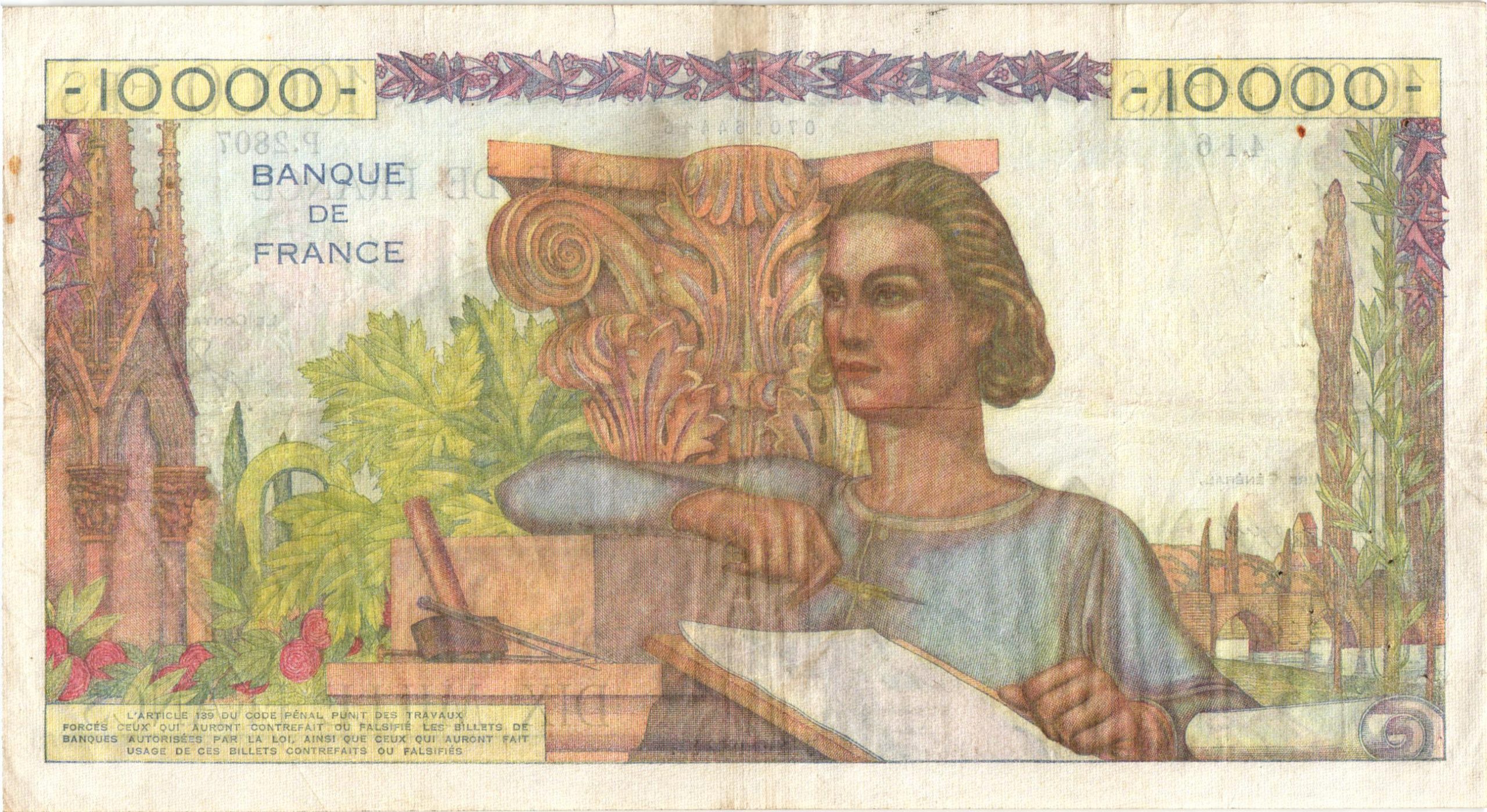 10000 Francs GÉNIE FRANÇAIS | Billet de collection Banque de France.