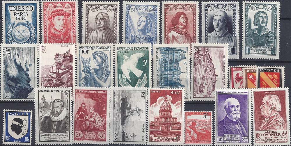 ANNÉES COMPLÈTES DES TIMBRES FRANÇAIS émis par la Poste