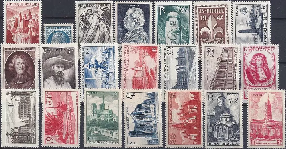 ANNÉES COMPLÈTES DES TIMBRES FRANÇAIS émis par la Poste