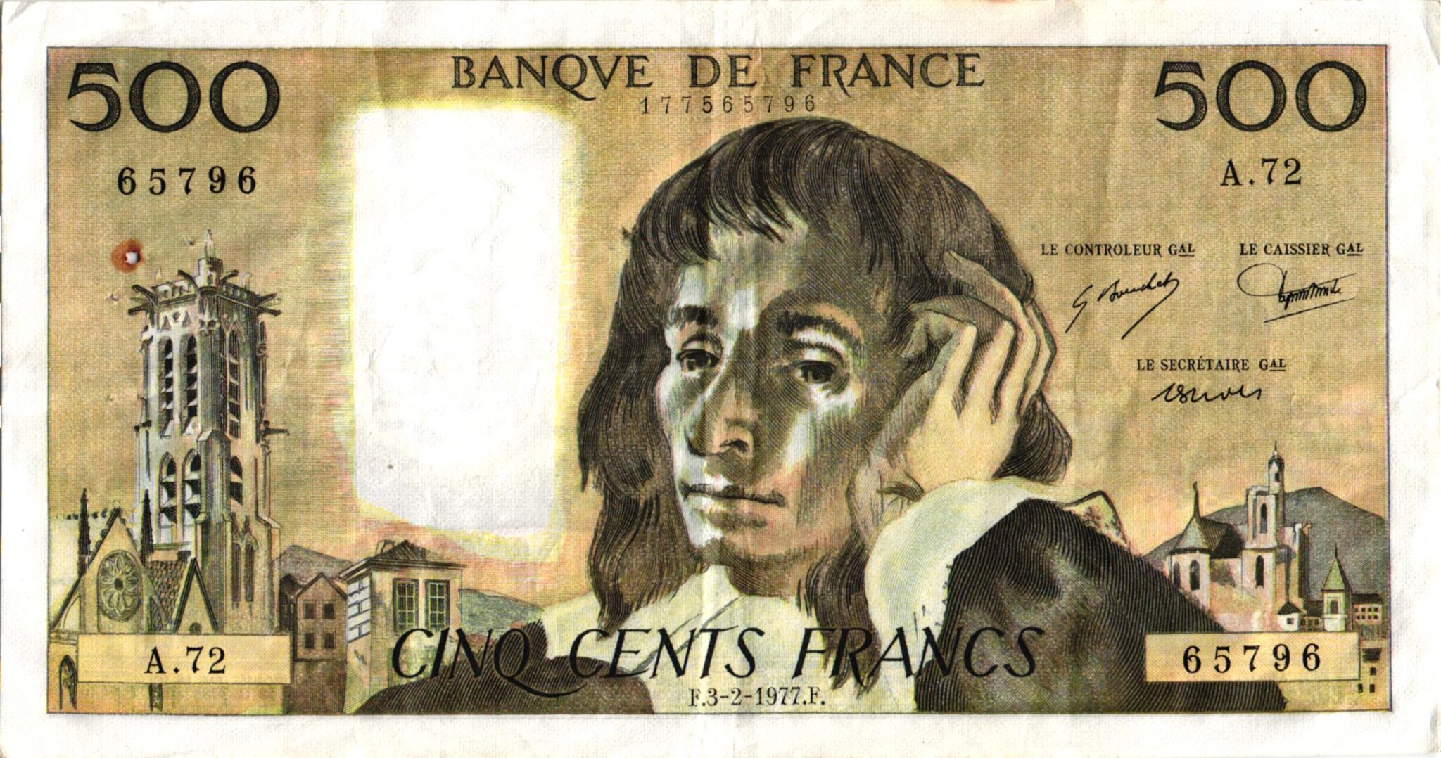 500 Francs Pascal | Grand choix de billets de collections de Blaise Pascal